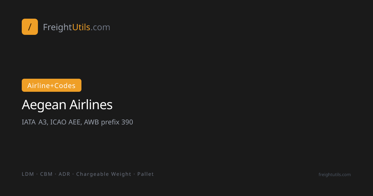 Aegean Airlines — IATA Code A3, ICAO AEE, AWB Prefix 390